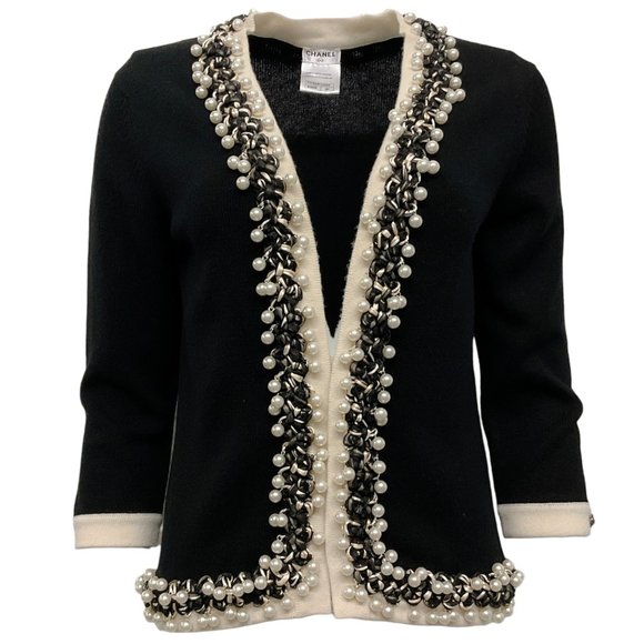 CHANEL | Sweaters | Chanel Black Cashmere Open Cardigan Sweater With ...